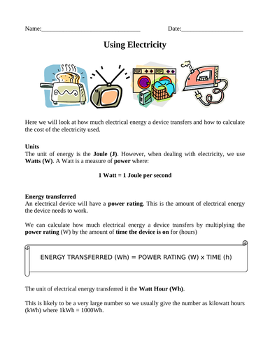 Electricity Costs | Teaching Resources