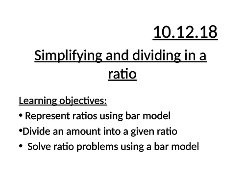 Simplifying and dividing into ratio | Teaching Resources