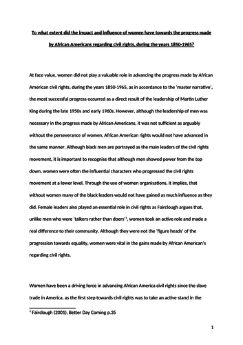 A* A-Level Coursework- African American Civil Rights | Teaching Resources