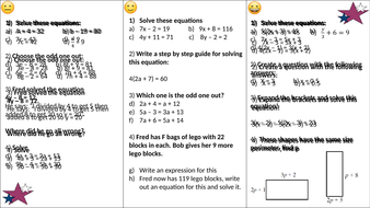 Solving equations differentiated worksheet | Teaching Resources