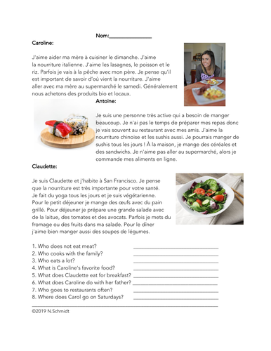 La nourriture Lecture en Français: Food Easy French Reading | Teaching ...
