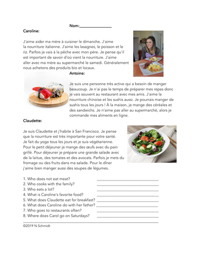 La nourriture Lecture en Français: Food Easy French Reading | Teaching ...