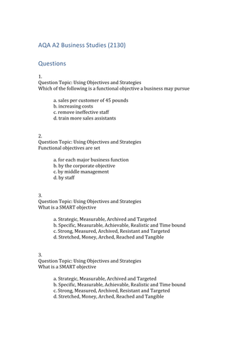 GCE A Level Business Studies Revision Multiple Choice Questions for AQA ... GCE A Level Business Studies Revision Multiple Choice Questions for AQA ...