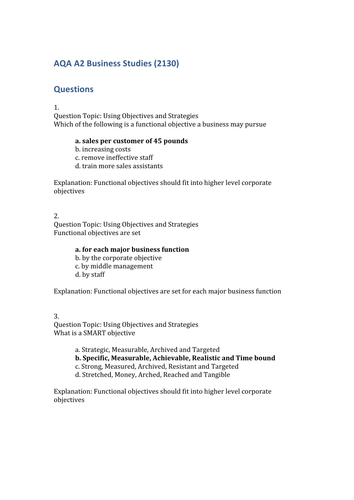 GCE A Level Business Studies Revision Multiple Choice Questions for AQA ... GCE A Level Business Studies Revision Multiple Choice Questions for AQA ...