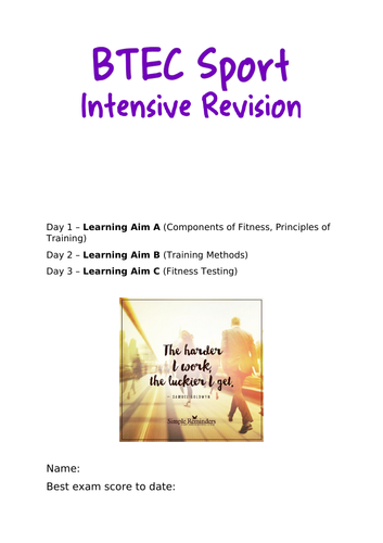 BTEC Sport L2 Intensive Revision Booklet - Unit 1 | Teaching Resources