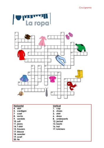 Spanish Vocabulary Crosswords | Teaching Resources