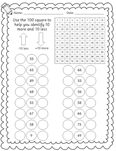 Year 1/2 Maths worksheets - 1 more, 1 less, 10 more, 10 less | Teaching ...