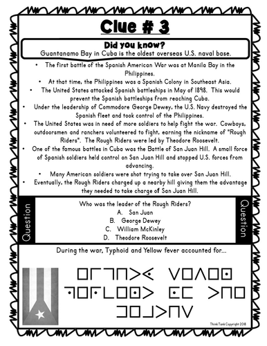 Spanish American War ESCAPE ROOM: Roosevelt, San Juan Hill, Treaty of ...