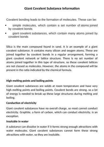 KS4 AQA GCSE Chemistry (Science) Covalent Bonding Lesson & Activities ...