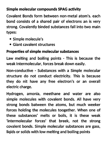 KS4 AQA GCSE Chemistry (Science) Covalent Bonding Lesson & Activities ...