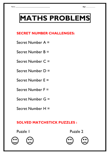 Maths Problem Solving - Secret Numbers & Matchstick Puzzles | Teaching ...