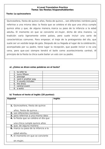 Spanish A Level las fiestas hispanohablantes: translations on ...