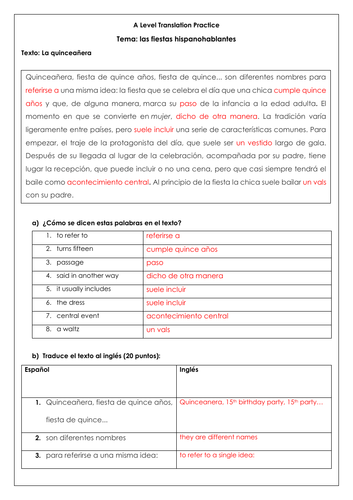 Spanish A Level las fiestas hispanohablantes: translations on ...