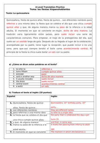 Spanish A Level las fiestas hispanohablantes: translations on ...