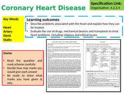 KS4 AQA GCSE Biology (Science) Coronary Heart Disease (CHD) Lesson ...