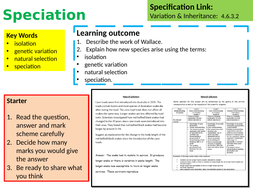 KS4 AQA GCSE Biology (Science) Speciation Lesson & Activities ...