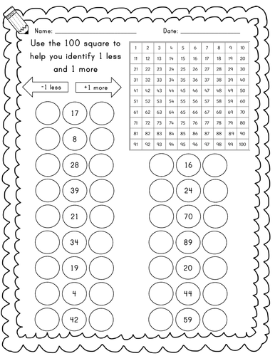 Year 1/2 Find 1 more and 1 less worksheet | Teaching Resources