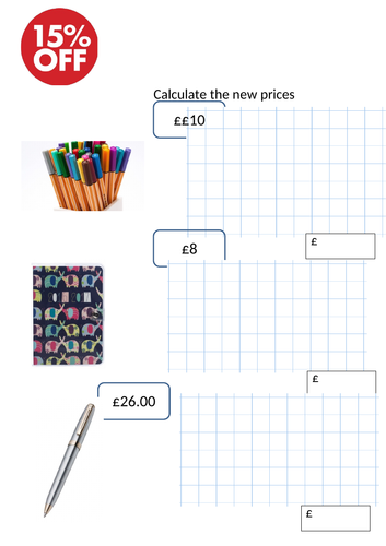 Percentage % of / off amounts - finding sale prices | Teaching Resources
