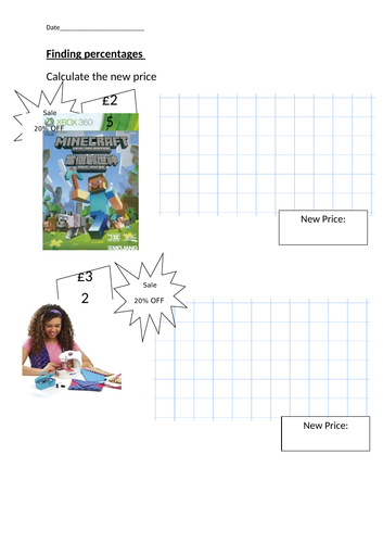 Percentage % of / off amounts - finding sale prices | Teaching Resources