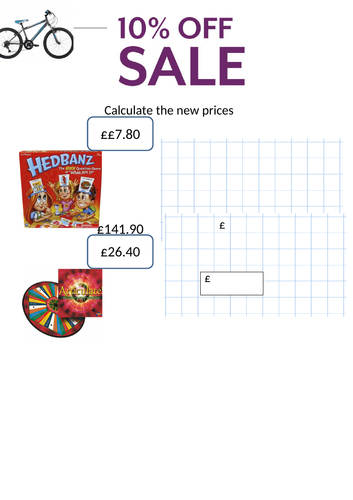 Percentage % of / off amounts - finding sale prices | Teaching Resources