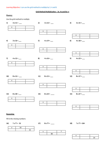 Grid Multiplication Questions & Worksheets | Teaching Resources