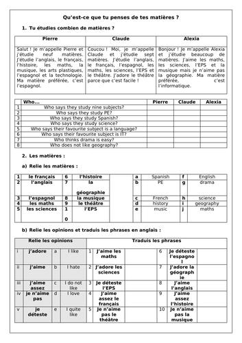 French School Subjects (5 worksheets) | Teaching Resources