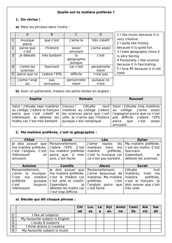French School Subjects (5 worksheets) | Teaching Resources