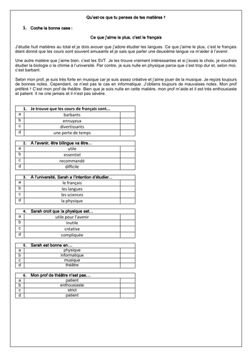 French School Subjects (5 worksheets) | Teaching Resources