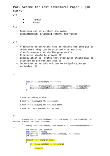 AQA - A-Level Computer Science (Text Adventure) (Short Mock Paper 1 ...