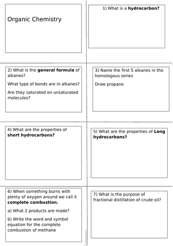 Organic Chemistry C9 revision cards | Teaching Resources