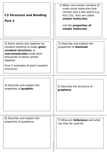 Structure and Bonding C3 revision cards | Teaching Resources