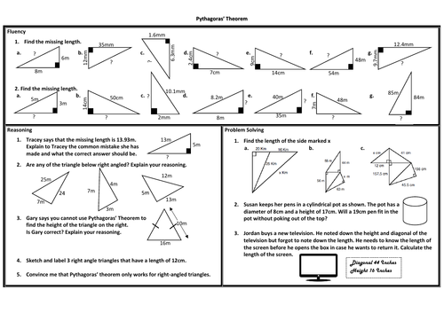 Pythagoras' Theorem Problem Solving Mastery Worksheet | Teaching Resources