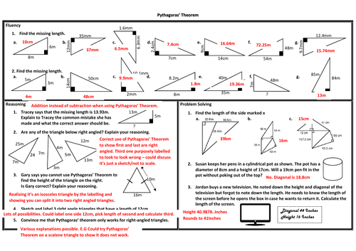 Pythagoras' Theorem Problem Solving Mastery Worksheet | Teaching Resources