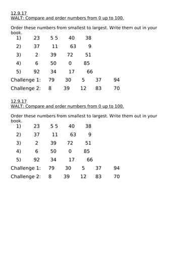 Year 2 Maths: Order and compare 2-digit numbers up to 100 | Teaching ...