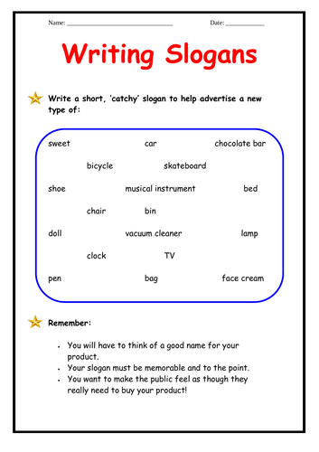 Slogans - 2 page activity booklet | Teaching Resources