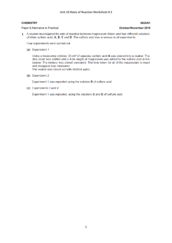IGCSE Chemistry - Rates of Reaction | Teaching Resources