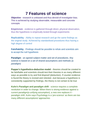 7 Features of Science worksheet/ Poster OCR ALevel Psychology ...