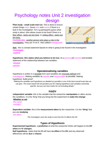 Research Methods Investigation Design OCR A Level Psychology | Teaching ...