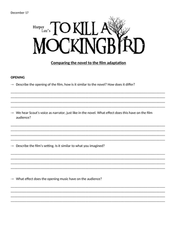 To Kill a Mockingbird: Novel and Film Comparative | Teaching Resources