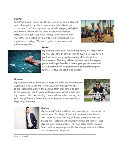 Hobbies English Reading: (ESL / EFL / ELA) | Teaching Resources