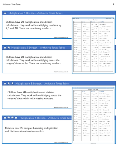 Year 4 – Week 1–Multiplication & Division Differentiated Worksheets ...