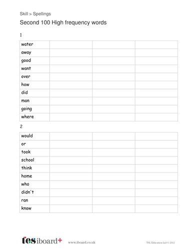 Second Hundred High Frequency Words - Spelling List - KS1 | Teaching ...