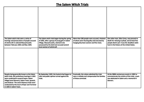 The Salem Witch Trials Comic Strip and Storyboard | Teaching Resources