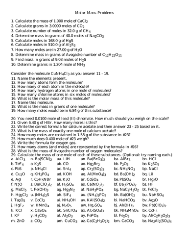 AQA AS level Unit 1 section 2 Amount of substance Moles, Mass ...