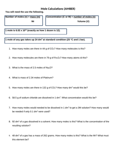 AQA AS level Unit 1 section 2 Amount of substance - moles in solution ...