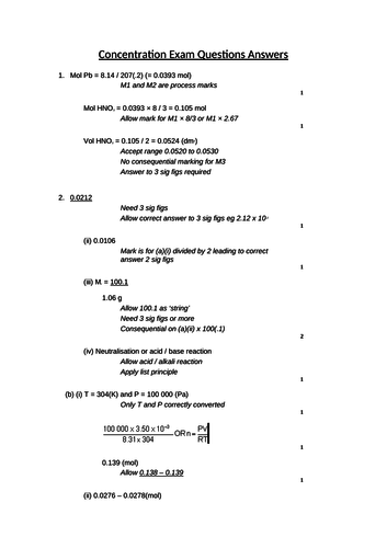 AQA AS level Unit 1 section 2 Amount of substance - moles in solution ...