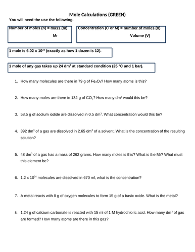 AQA AS level Unit 1 section 2 Amount of substance - moles in solution ...