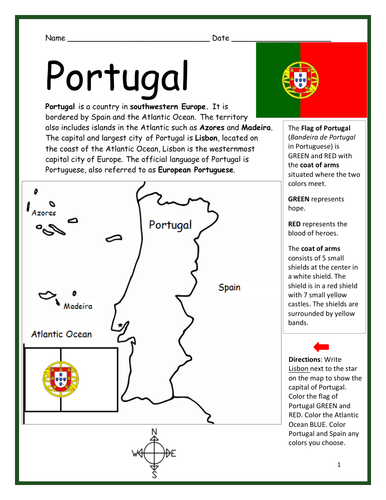 PORTUGAL - Introductory Geography Worksheet | Teaching Resources