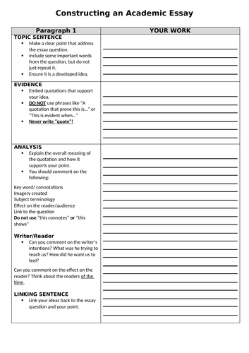 Essay Writing Skills - Academic Writing Frame - English Literature ...