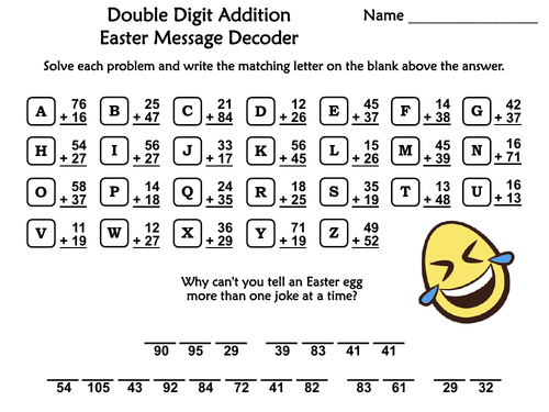 Double Digit Addition With Regrouping Easter Math Activity: Message ...